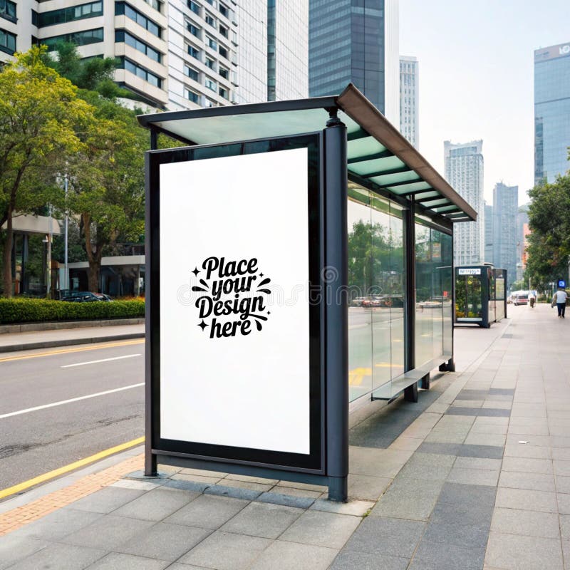 Modern Bus Stop with Vertical Advertisement Panel Stock Illustration ...