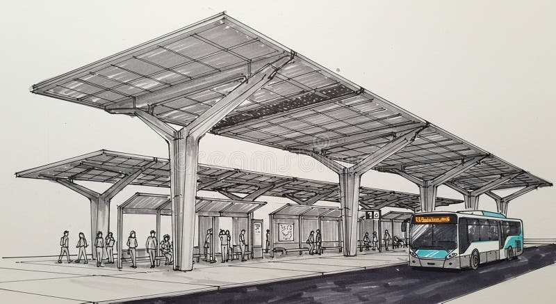 Modern Bus Terminal Design Features Large, Angular Metal Canopies ...