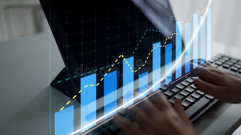 Modern Business Analytics with Computer and Graph Showing Growth Trend ...