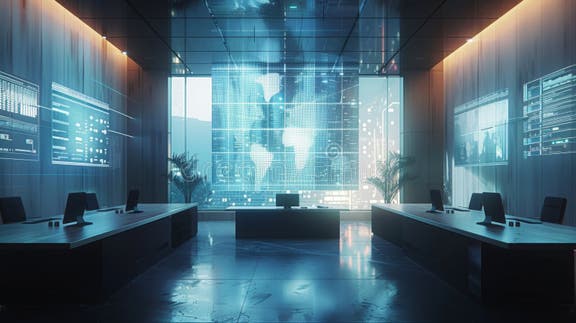 Modern Business Analytics Dashboard in a High-tech Conference Room with ...