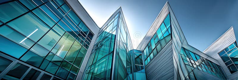 Modern Business Building Features Striking Geometry Under Clear Blue ...