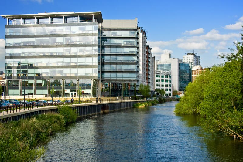 Modern Business Building Near River Stock Photo - Image of leeds, great ...