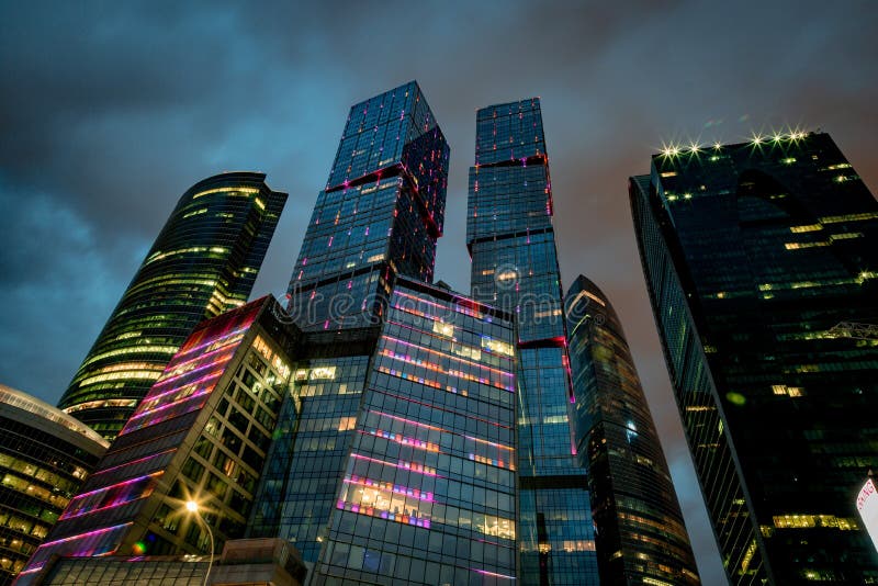 Modern Business Center in the Night Lights Stock Image - Image of ...