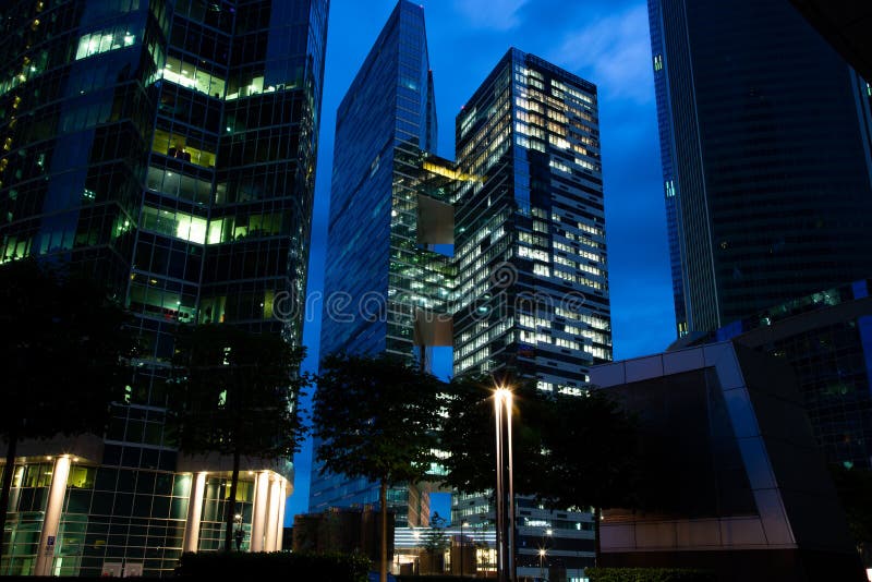 Modern Business Center in the Night Lights Stock Photo - Image of ...