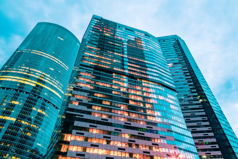 Modern Business Center in the Night Lights Stock Photo - Image of ...