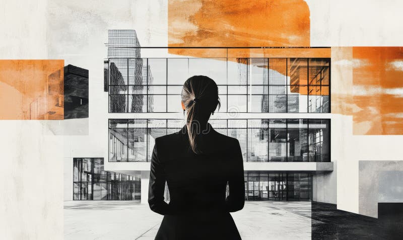 Modern Business Collage, Grey and Orange Colored Stock Illustration ...