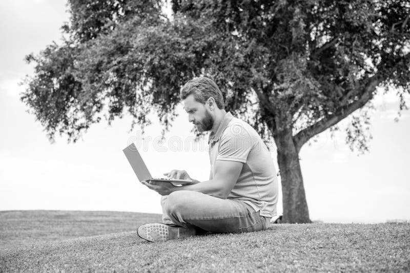 Modern Business Computer Communication. Mature Guy Check Email Stock ...