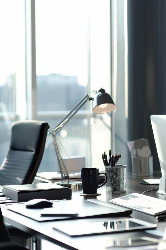 Modern Business Environment with Sleek Office Tools. Stock Illustration ...