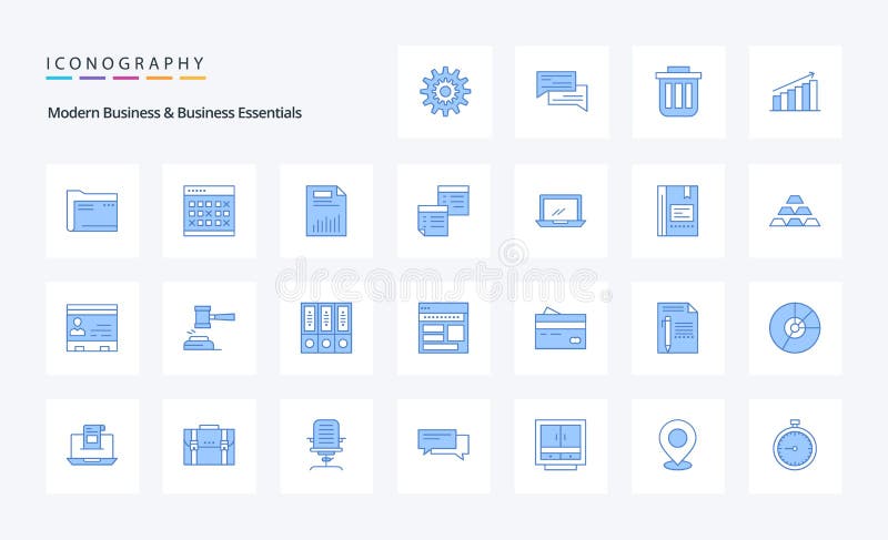25 Modern Business and Business Essentials Blue Icon Pack. Vector Icons ...