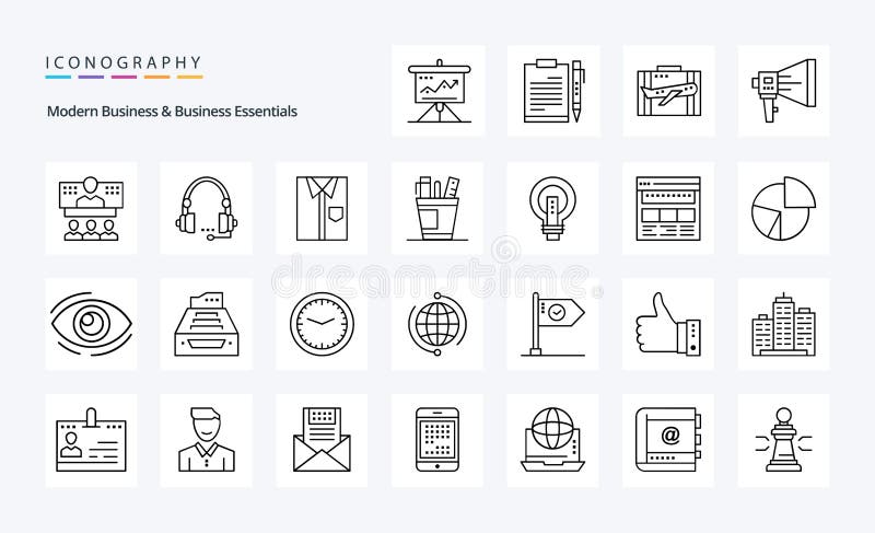 25 Modern Business and Business Essentials Line Icon Pack Stock Vector ...