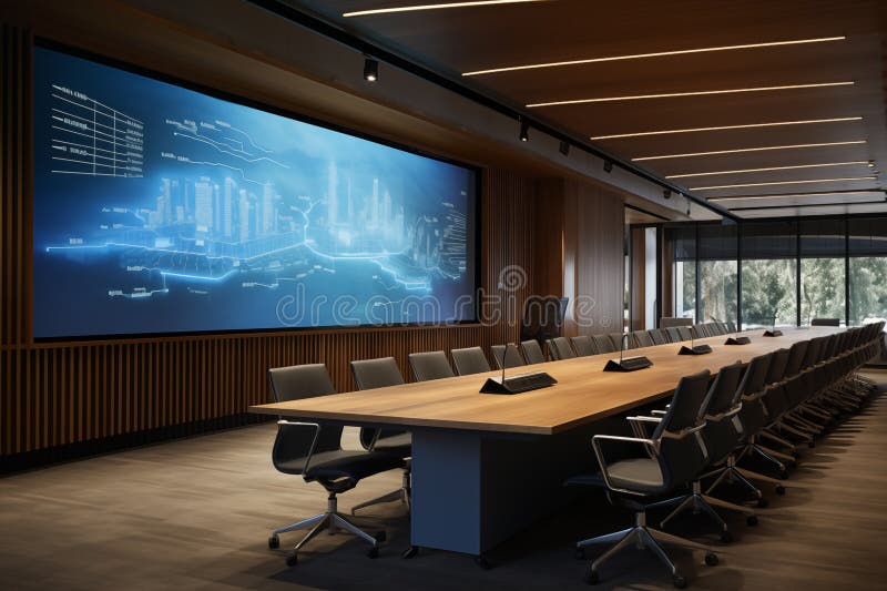Modern Business Gathering in Company Auditorium, with Conference Table ...