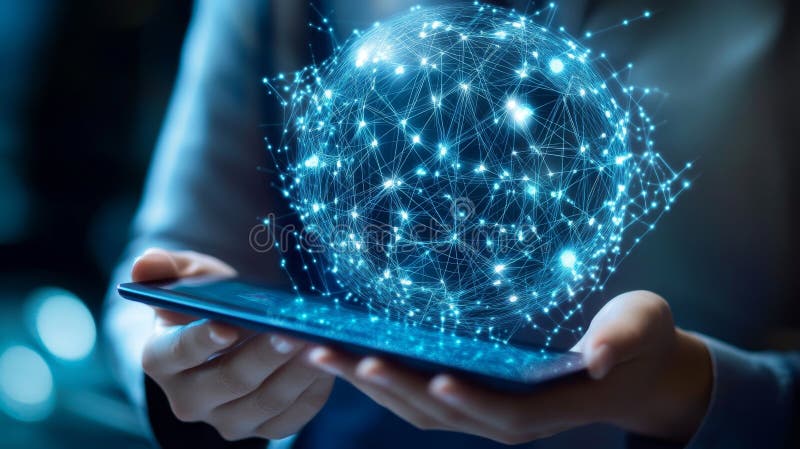 Modern Business Hub with Sleek Tablet and Digital Network Concept Stock ...