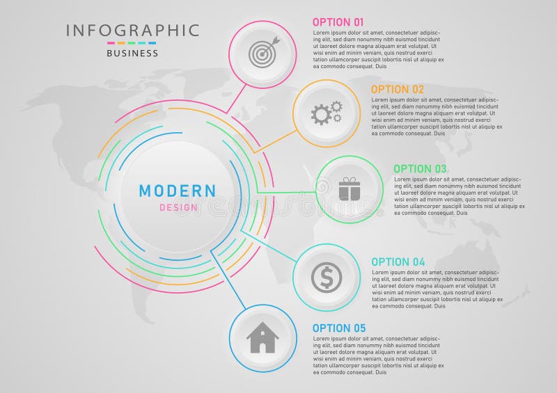 Modern Business Infographic Button Circle with Multicolored Outlines ...