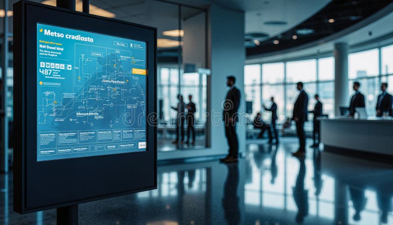Modern Business Interior Featuring High-Tech Screen and Interactive ...