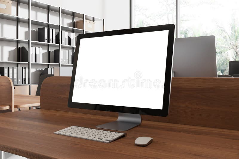 Modern Business Interior with Pc Computer on Table with Mockup Screen ...
