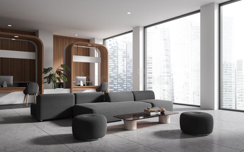 Modern Business Hallway Interior with Glass Doors and Office Room Stock ...