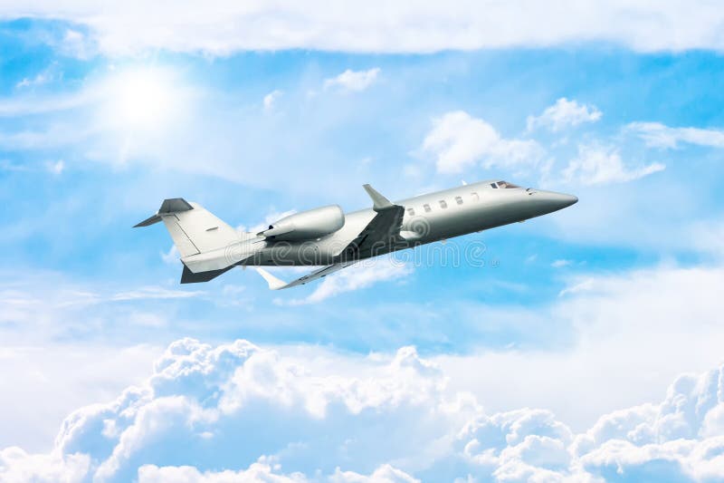 Modern Private Jet Fly in the Sky Stock Photo - Image of private, cloud ...