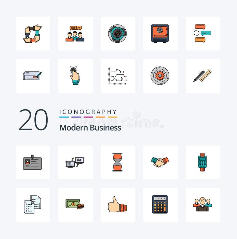 20 Modern Business Line Filled Color Icon Pack Like Time Clock Business ...