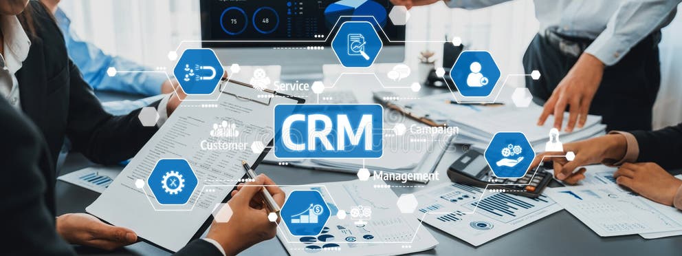 Modern Business Meeting with CRM Focus, Data Analysis Tools, Collaboration, and Documentation in ...