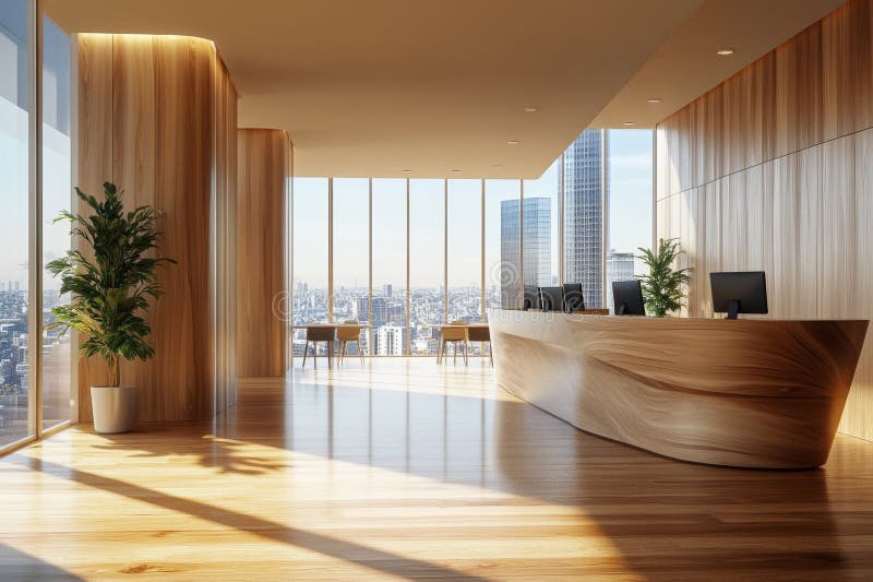 A Modern Business Office Includes a Reception, Workstations, and ...