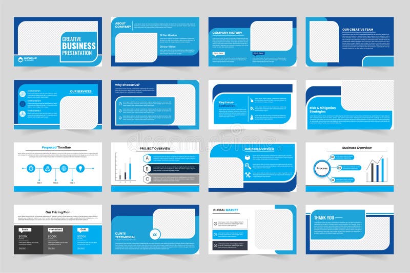 Modern Business Blue Abstract Presentation Template Set Annual Report with Infographic Elements ...