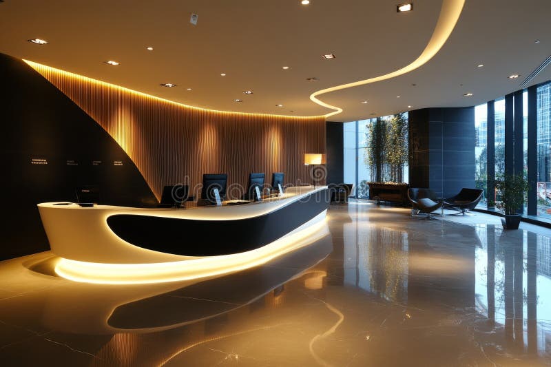 Modern Business Reception Area with Efficient Lighting Design Stock ...