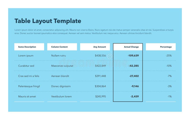 Modern Business Table Layout Template - Blue Version Stock Vector ...