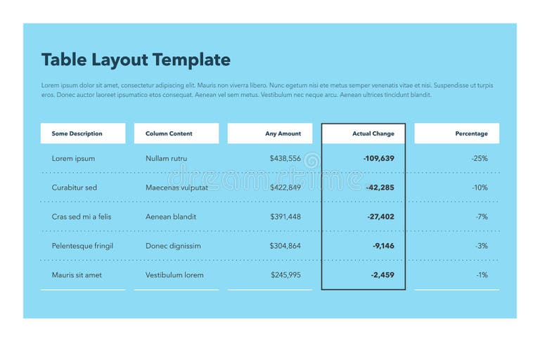 Modern Business Table Layout Template - Blue Version Stock Vector ...