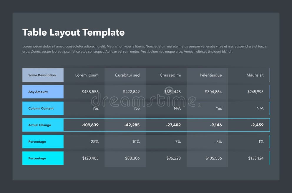 Modern Business Table Layout Template - Dark Version Stock Vector ...