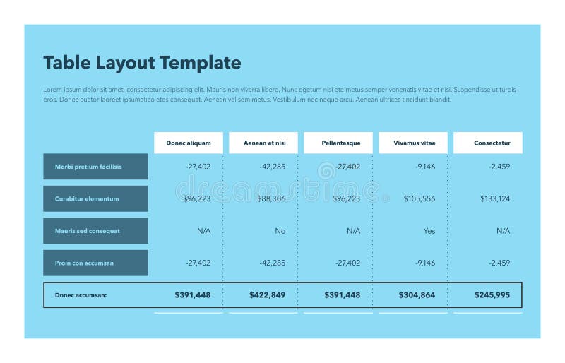 Modern Business Table Layout Template with the Total Sum Row and Place ...