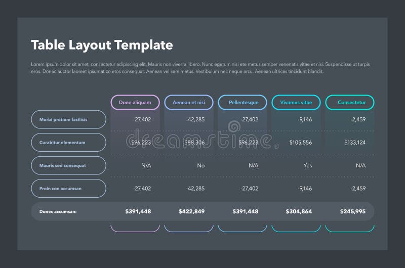 Modern Business Table Layout Template with the Total Sum Row and Place ...
