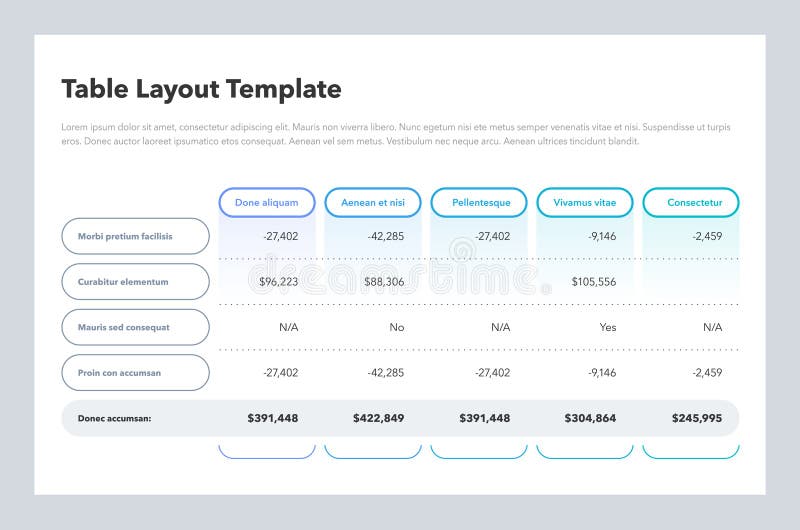 Modern Business Table Layout Template with the Total Sum Row and Place ...