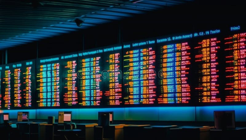 Modern Business Travel Arrival and Departure Board Illuminates ...