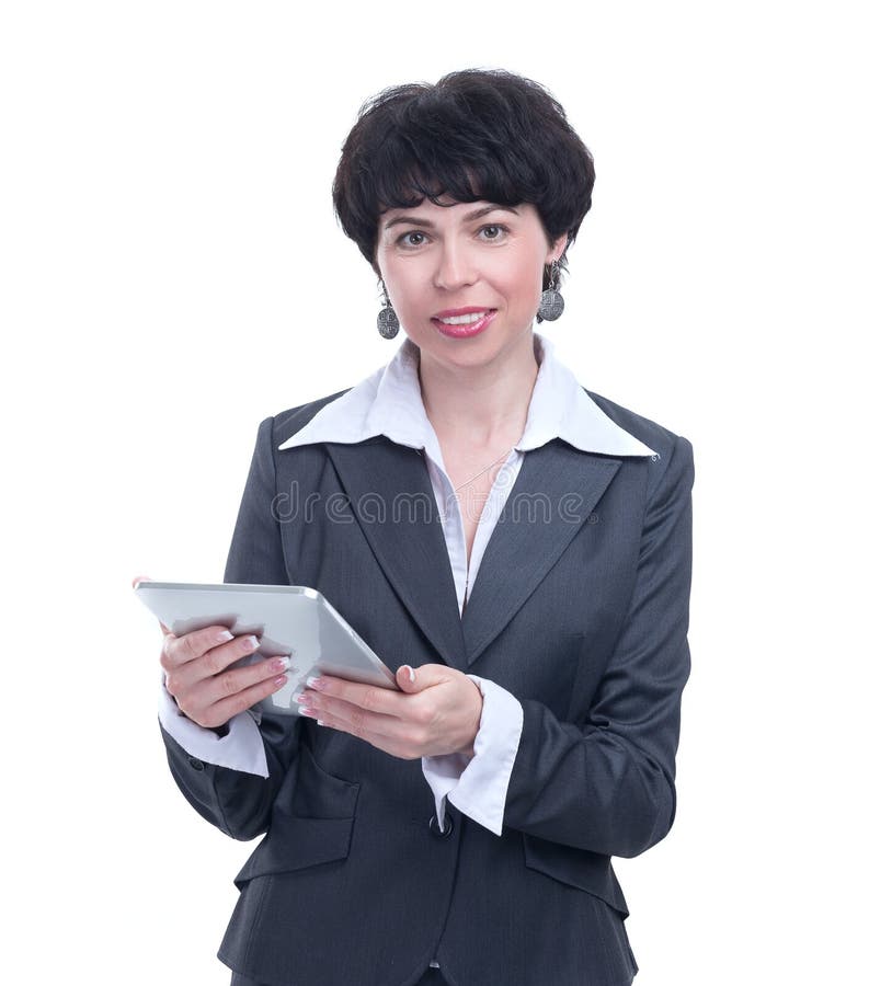 Modern Business Woman with Digital Tablet.isolated on White Stock Photo ...