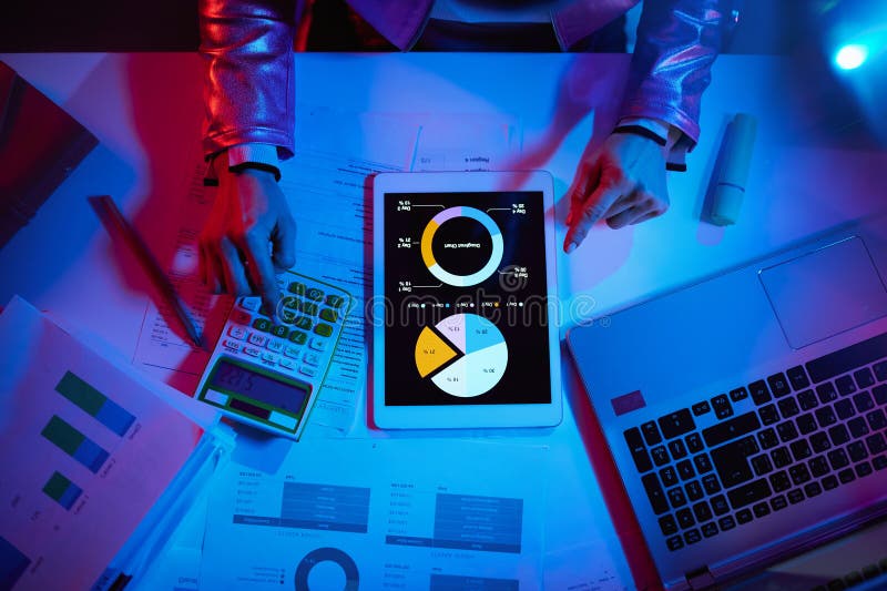 Modern Business Woman Working with Charts and Using Tablet PC Stock ...