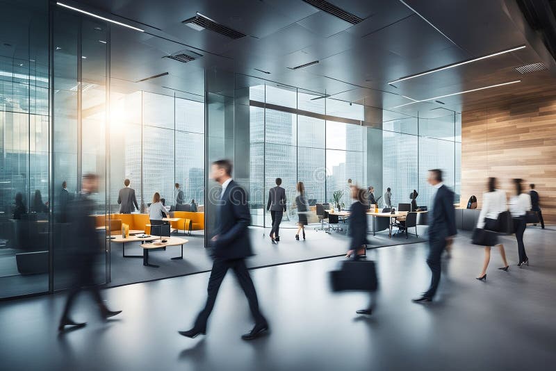 Modern Business Workplace with People Walking during Day Time. Motion ...