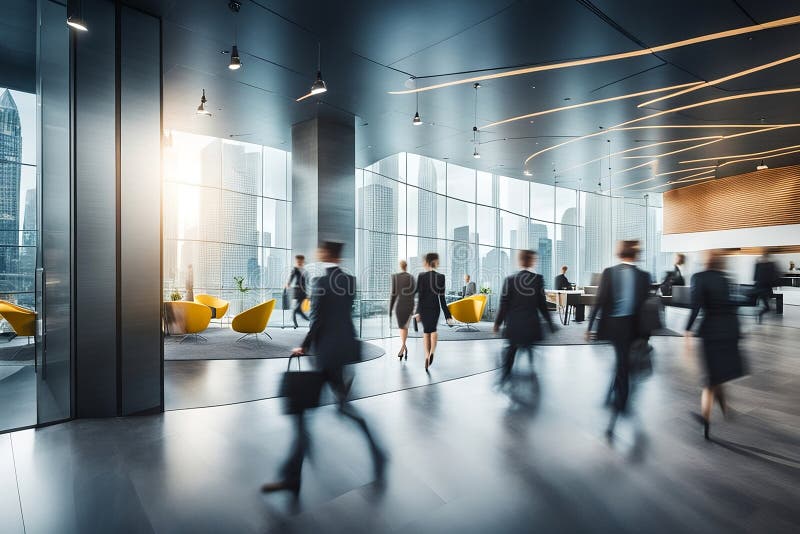 Modern Business Workplace with People Walking. Motion Blur Effect Stock ...