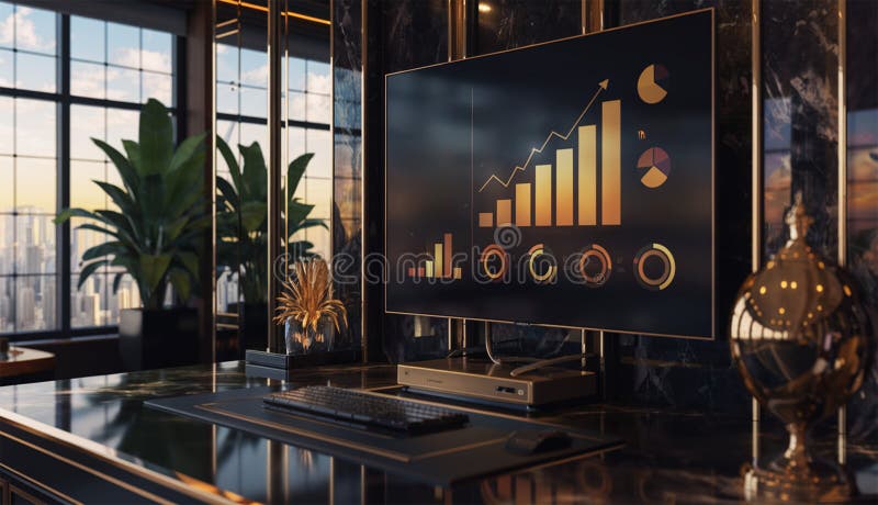 Modern Business Workspace with Financial Data Visualization and Charts ...