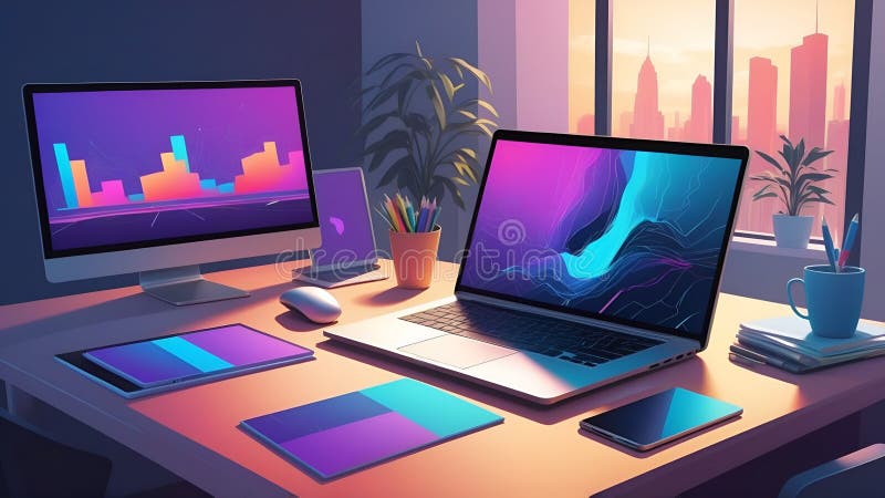 Modern Business Workspace with Laptop and Digital Tools for Remote Work ...