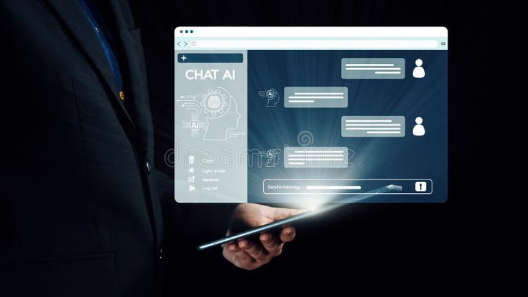 Modern Businessman Holding Tablet with Communications Interface ...