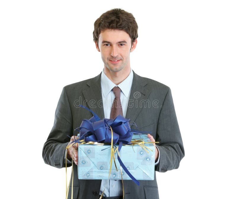 Modern Businessman with Present in Hands Stock Photo - Image of hold ...
