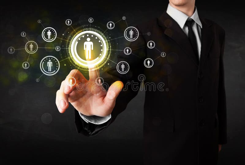 Modern Businessman Touching Future Technology Social Network but Stock ...