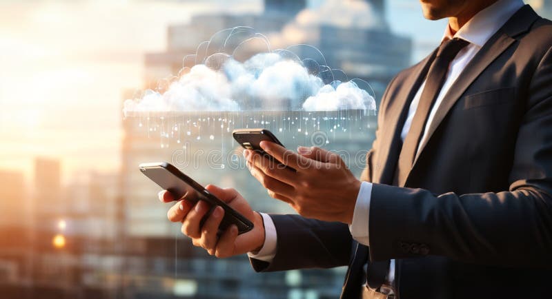 Business Cloud Computing on Smartphones Stock Illustration ...