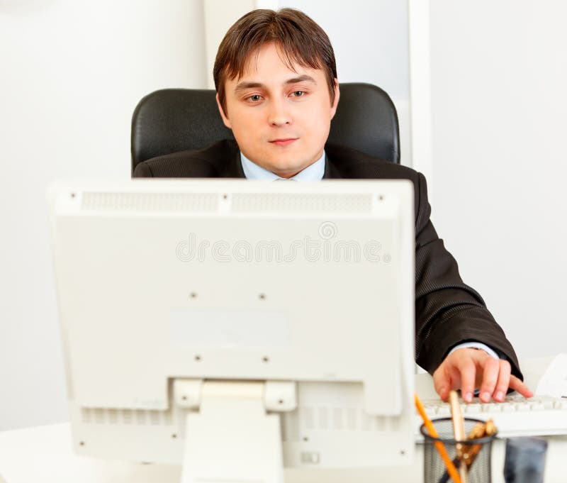 Modern Businessman Working on Computer Stock Image - Image of chair ...