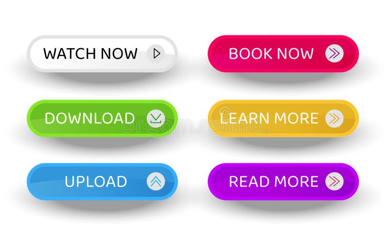 Modern Buttons Material with Flat Colour. Watch Now, Download, Upload ...
