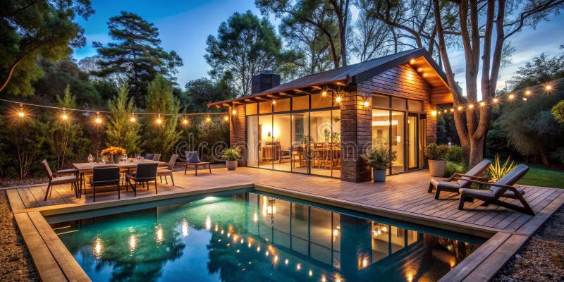 Modern Cabin Retreat with Pool and String Lights, Cabin , Pool , String ...
