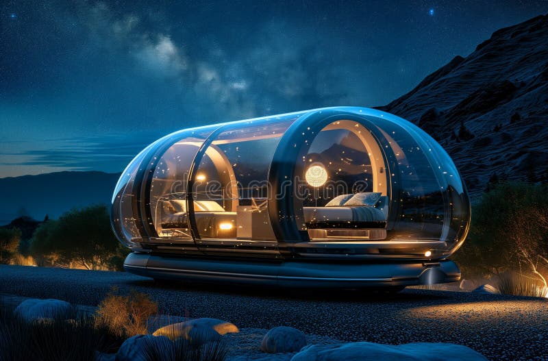 Modern Cabin on Wheels with Transparent Windows and Wooden Cladding, AI ...