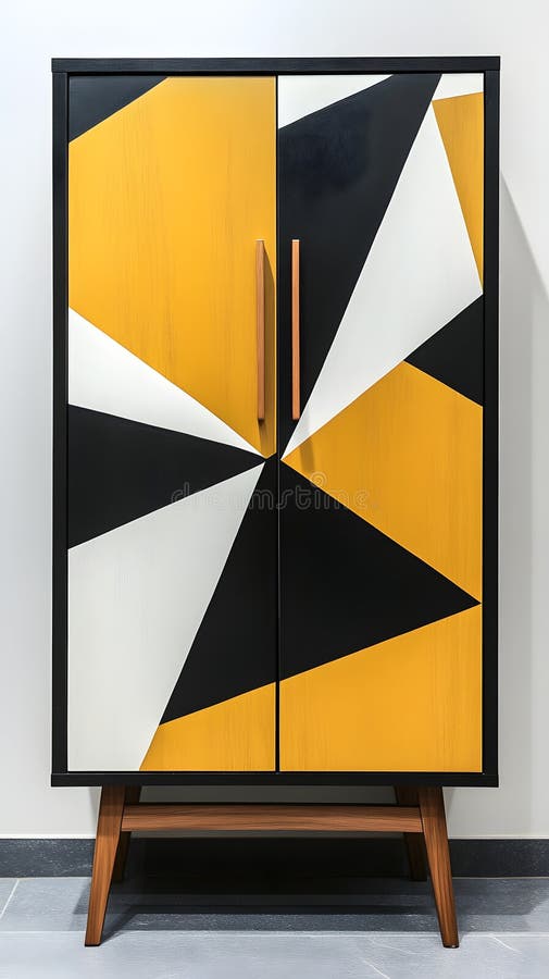 Geometric Abstract Illustration of a Modern Cabinet with Yellow, Black ...