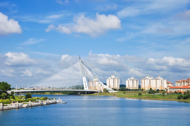 Modern cable bridge editorial photography. Image of construction - 97099867