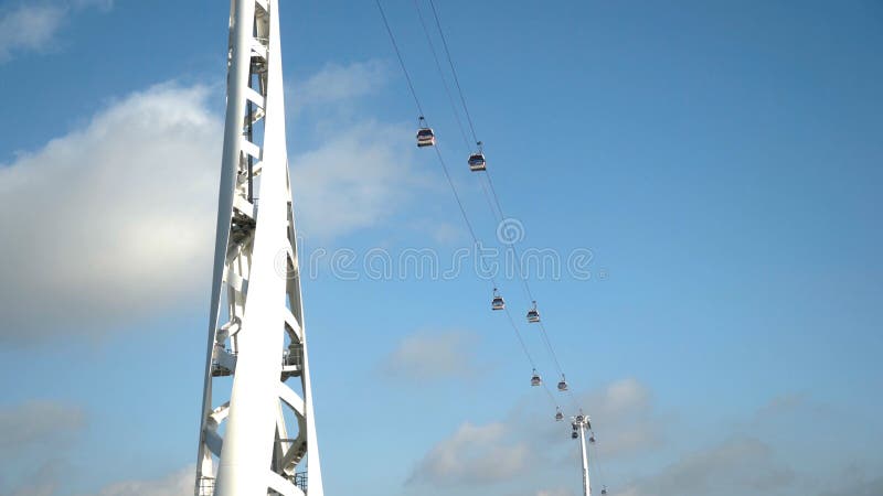 Modern Cable Car with Cabins on Blue Sky Background. Action Stock Image ...